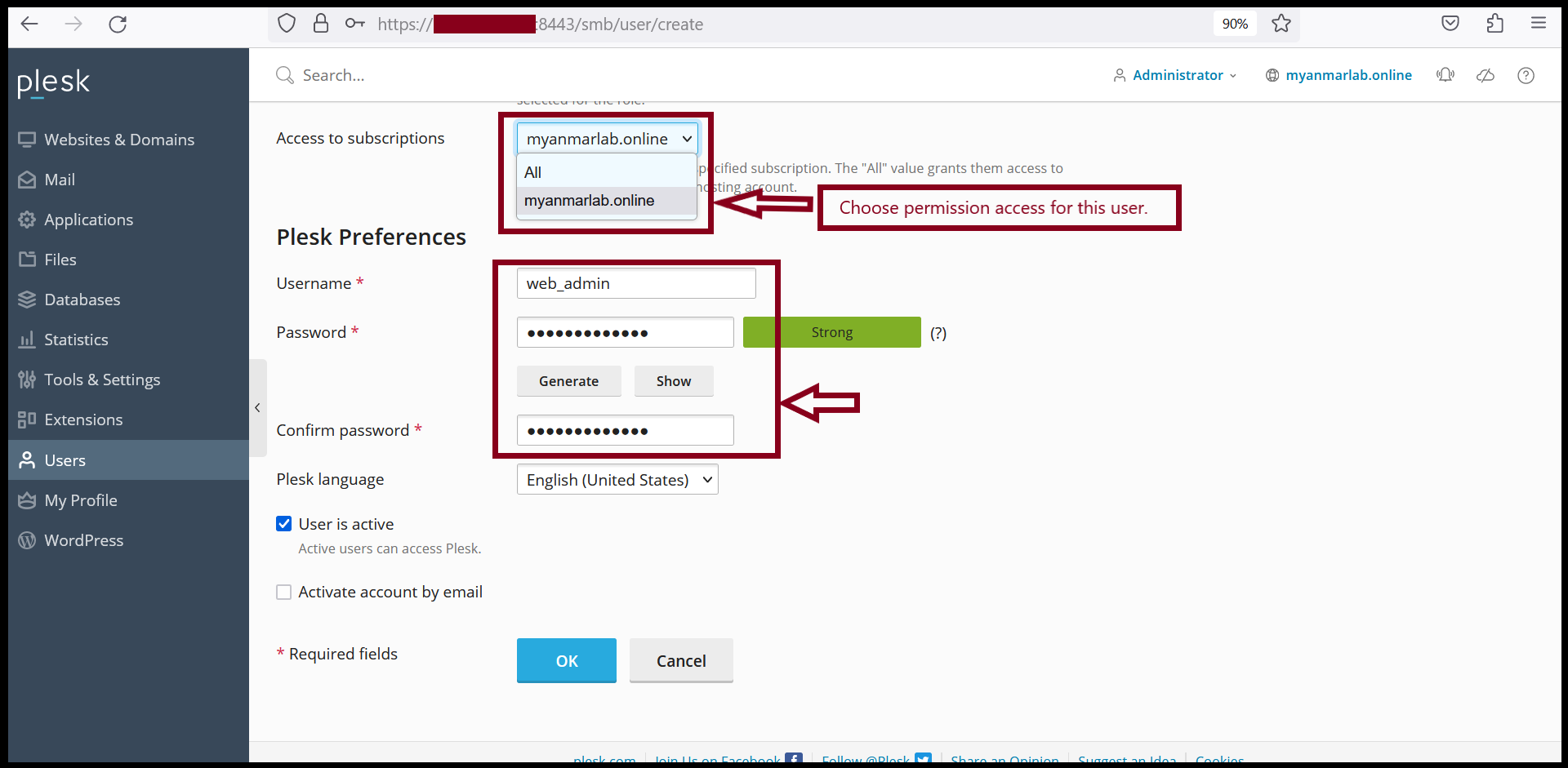 How To Create A User Account And Give Permission In Plesk Server Support Desk